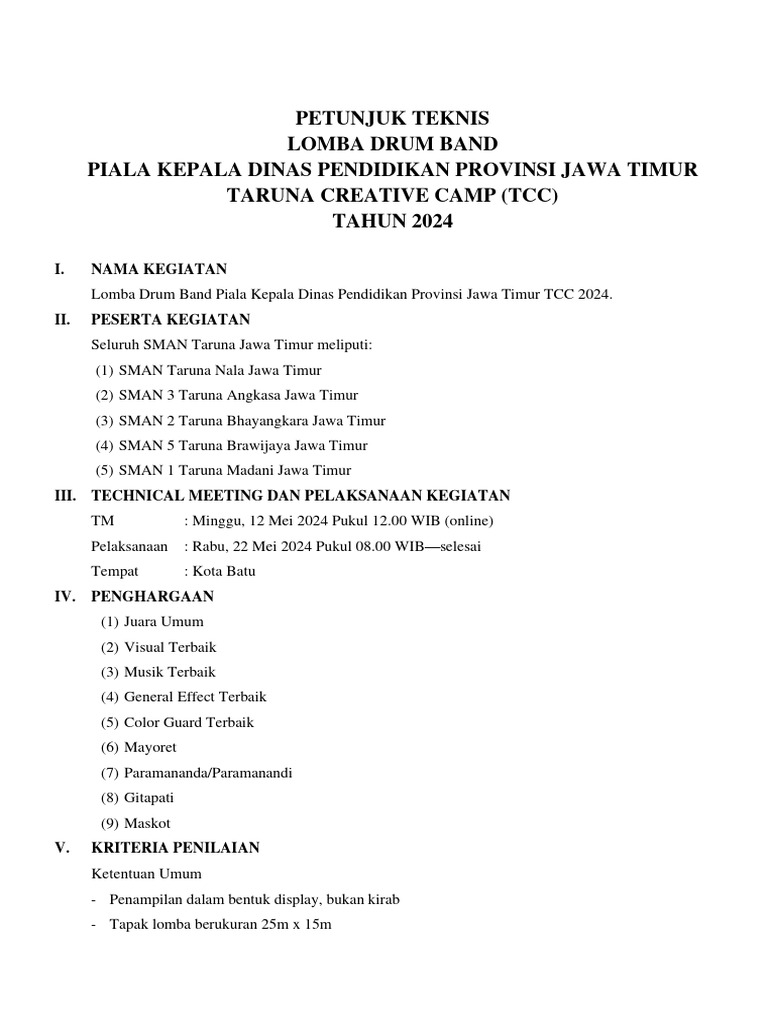 Juknis Lomba Drum Band TCC 2024 | PDF