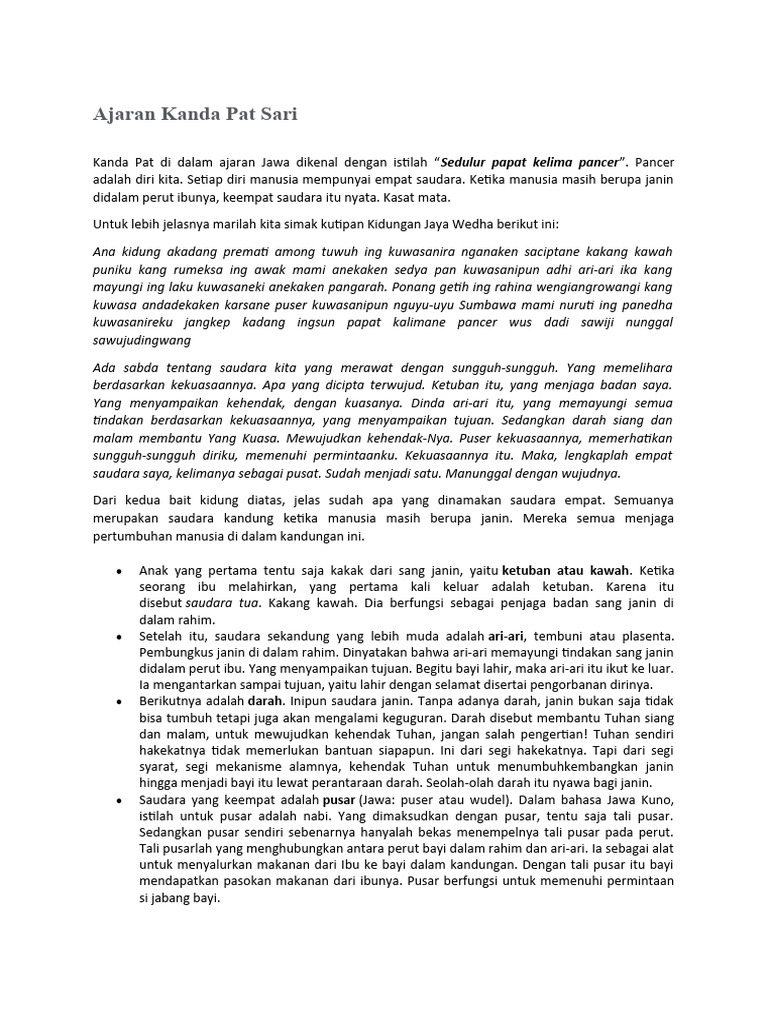 Ajaran Kanda Pat Sari | PDF | Kesehatan Holistik