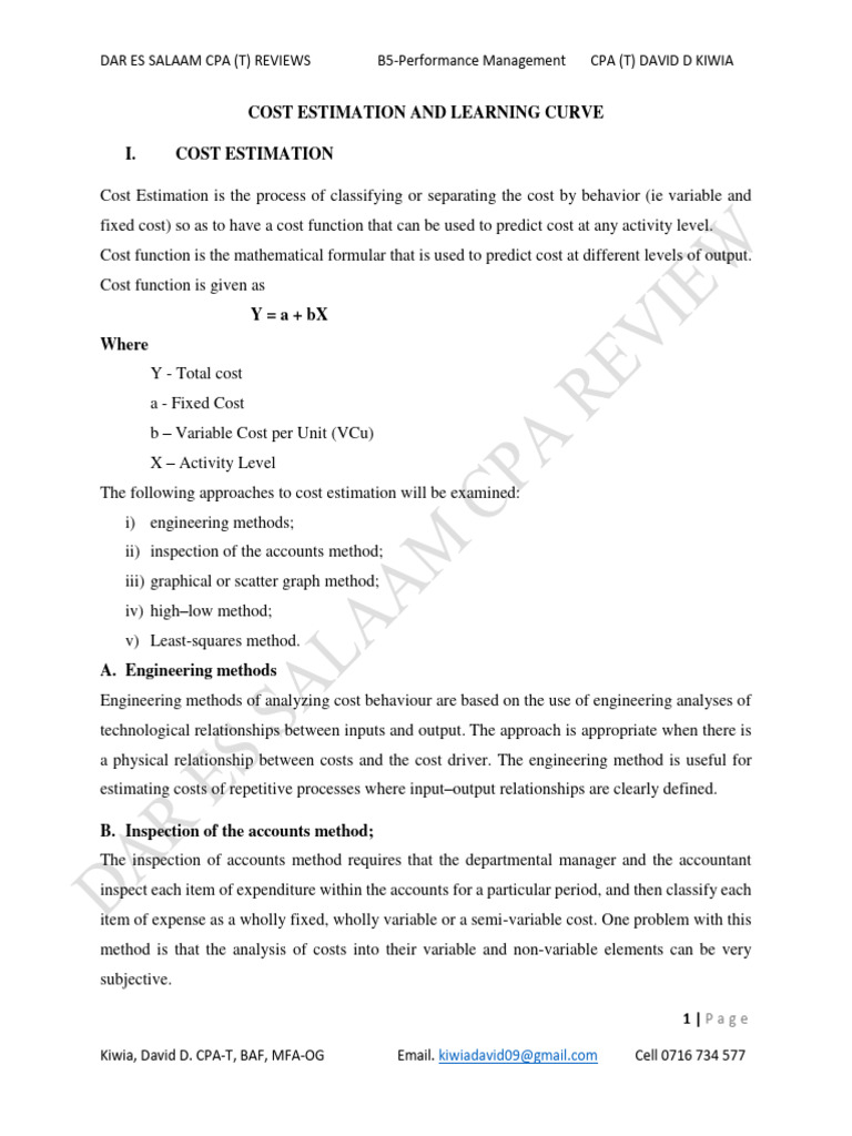 Topic 2 - Cost Estimation and Learning Curve | PDF | Least Squares | Regression Analysis