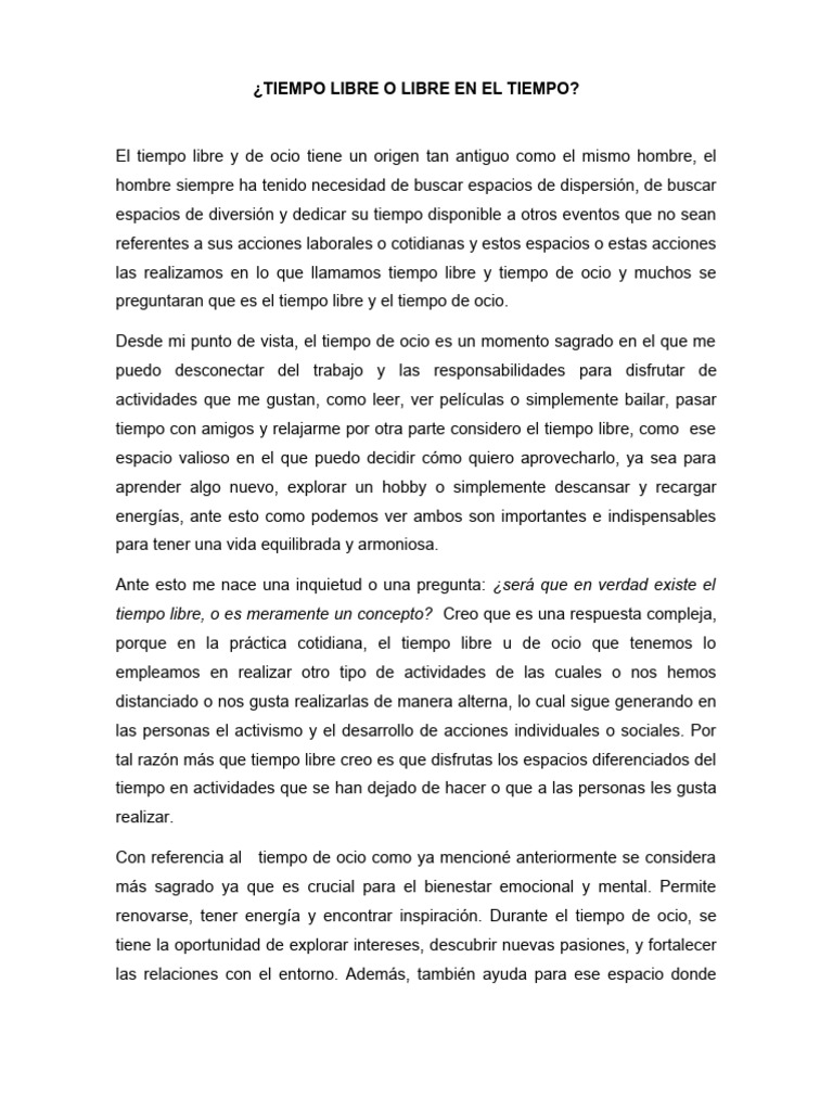 Tiempo Libre o Libre en El Tiempo | PDF | Ocio | Percepción