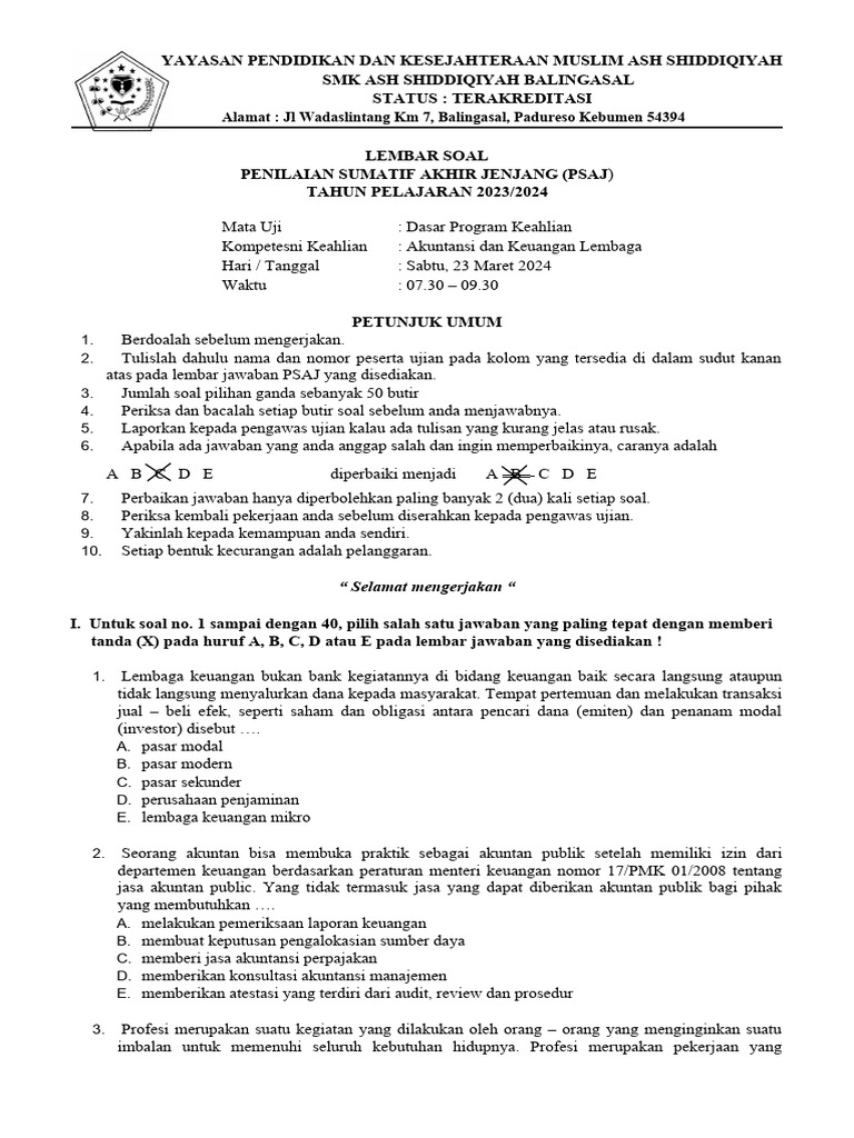 Lembar Soal DPK | PDF | Karier & Perkembangan