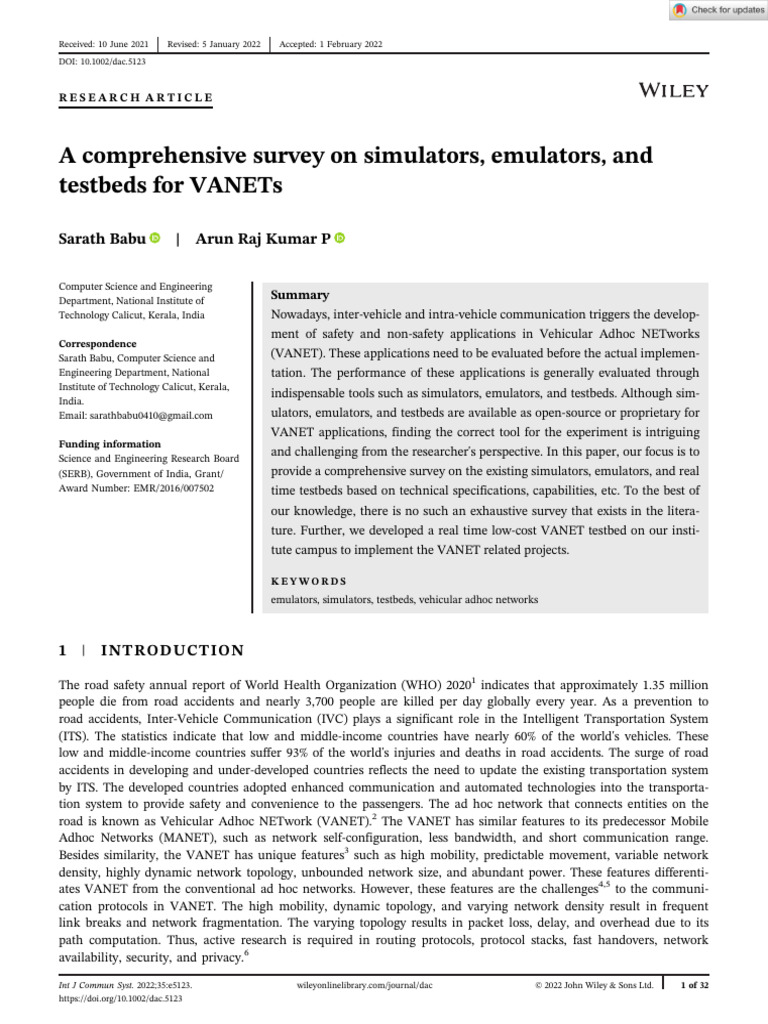 Int J Communication - 2022 - Babu - A comprehensive survey on simulators emulat | PDF ...