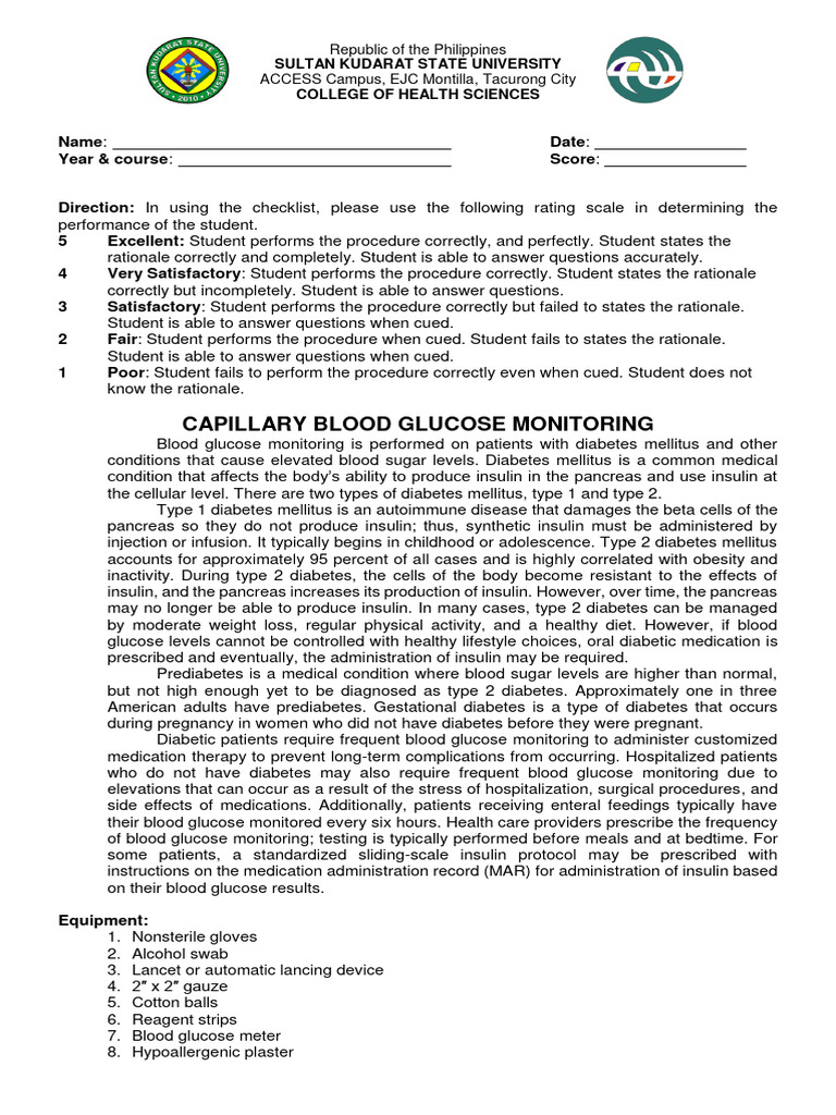 PROCEDURE-CHECKLIST-FOR-CBG | PDF | Diabetes | Prediabetes