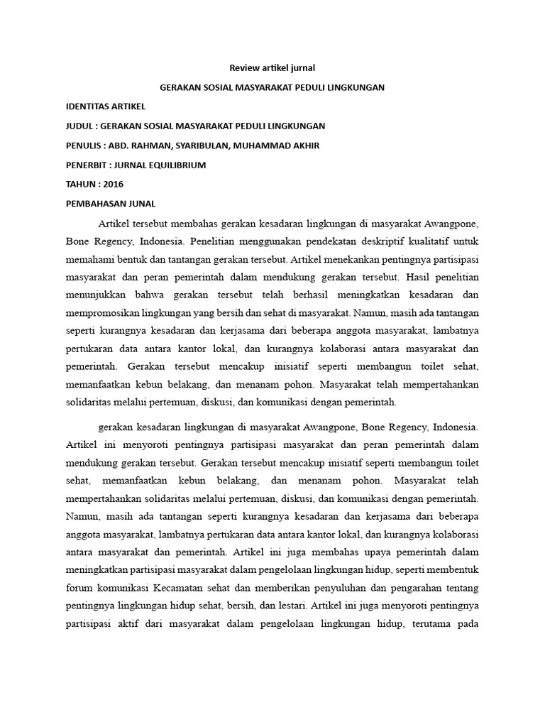 Gerakan Sosial Masyarakat Peduli Lingkungan | PDF