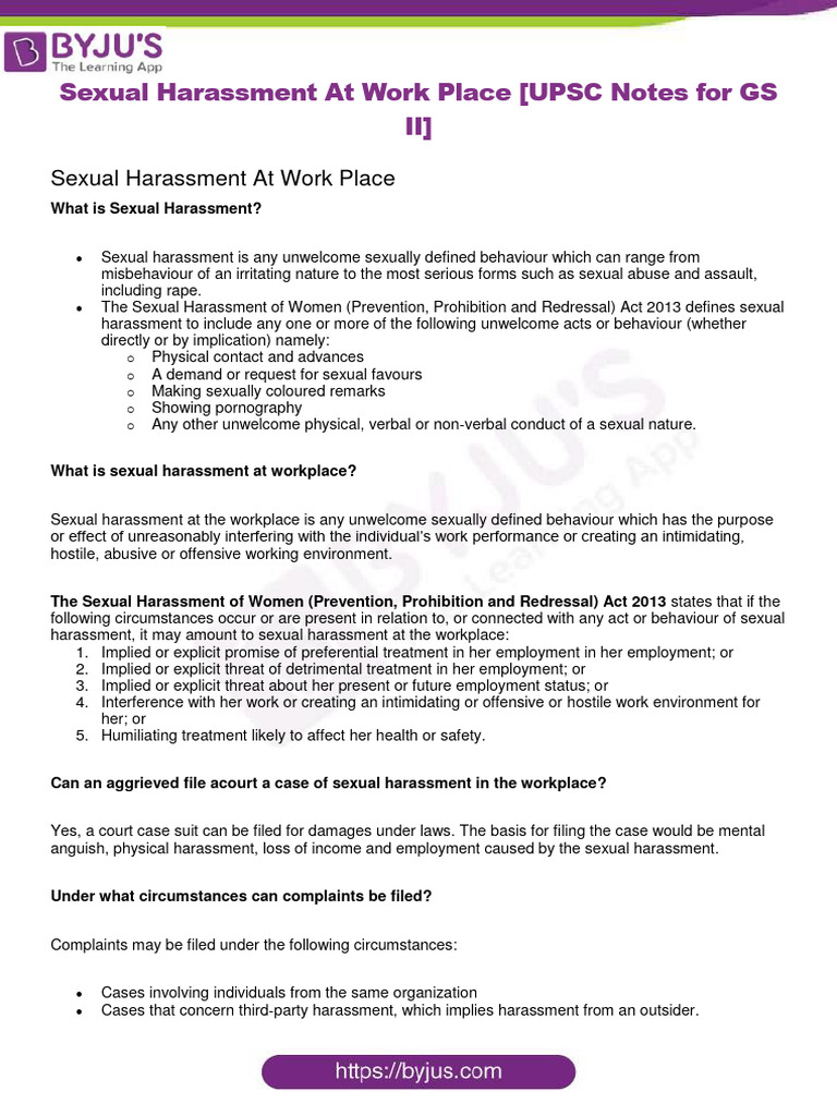 Sexual Harassment at Workplace Overview | PDF | Sexual Harassment ...