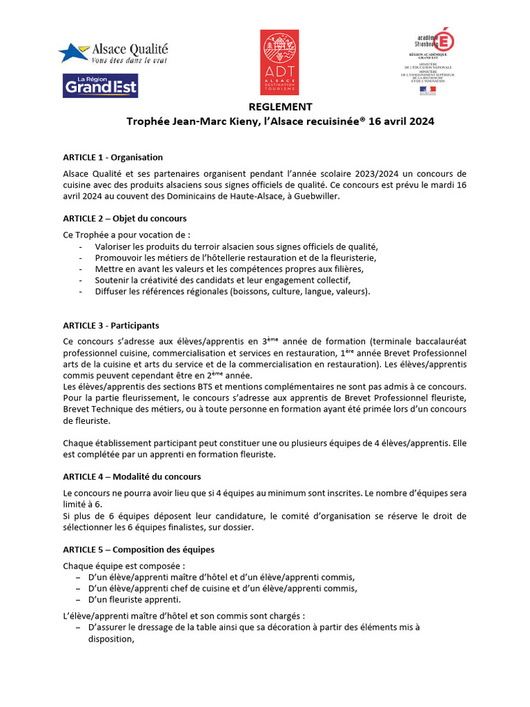 Règlement TFJMK 2024 | PDF | Nourritures | Cuisine