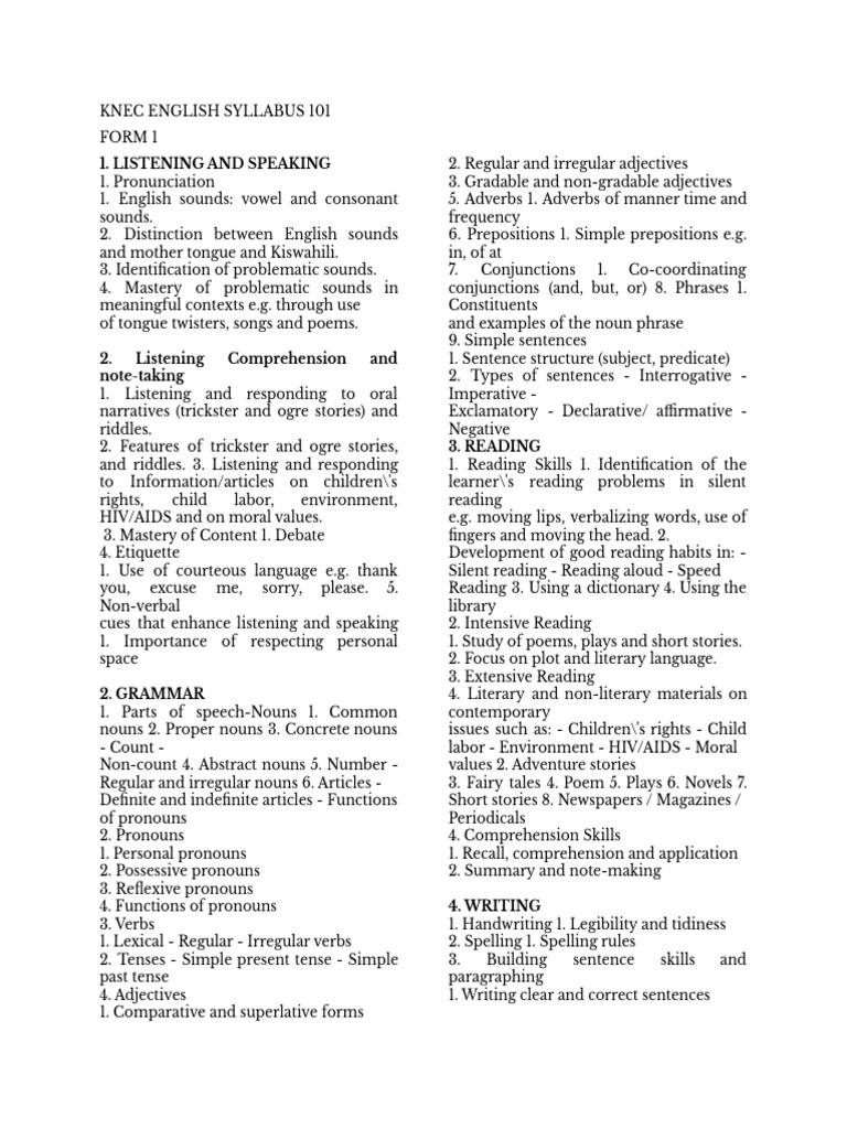 Knec English Syllabus 101 | PDF | Adjective | Adverb