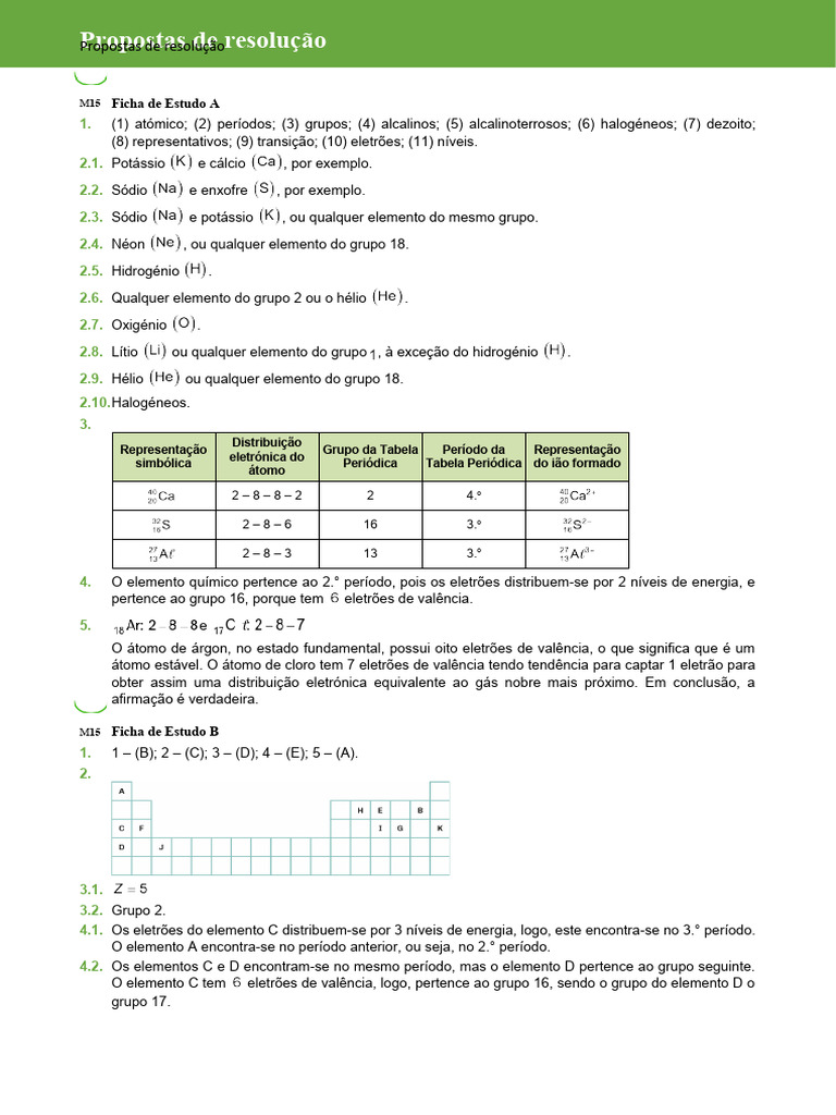 FQ - 9 Ano - Elt9 Ficha Estudo m15 Prop Resol | PDF | Átomos | Química