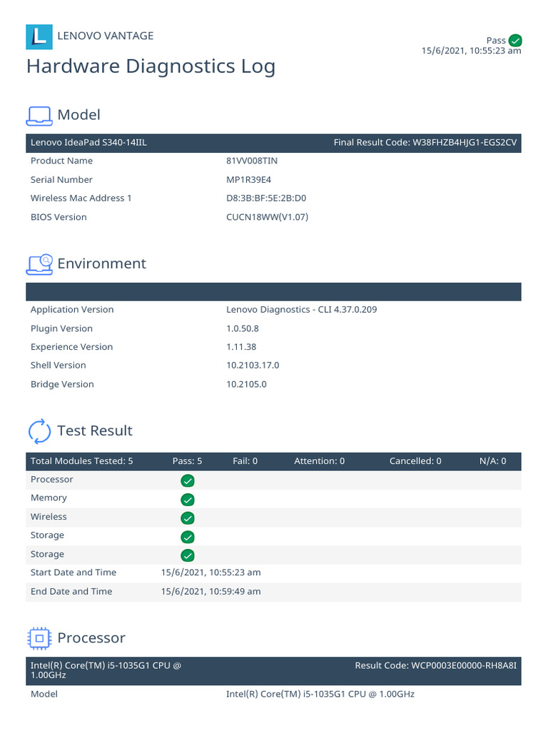 Lenovo IdeaPad S340 Diagnostics Report | PDF | Computer Architecture ...