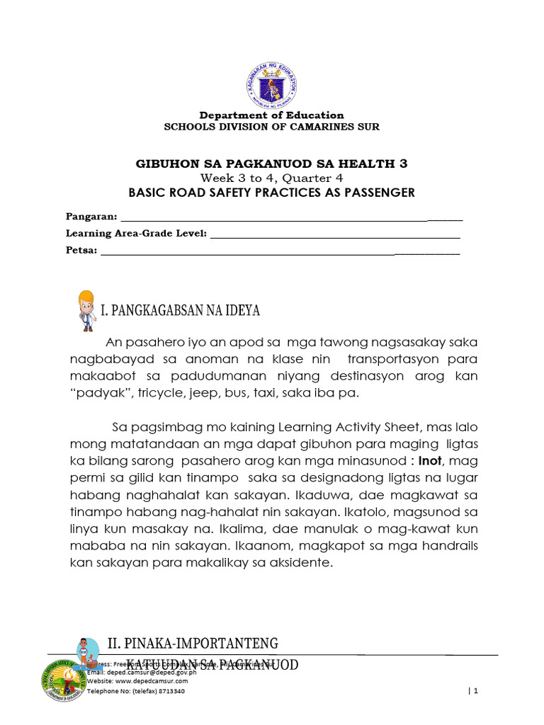 LAS 2 - Week3-4 - Basic Road Safety Practices As Passenger | PDF