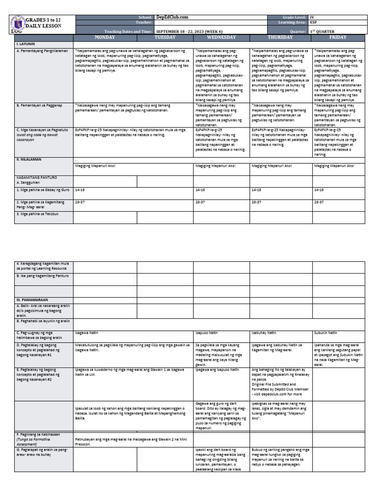 DLL - Esp 4 - Q1 - W4 | PDF