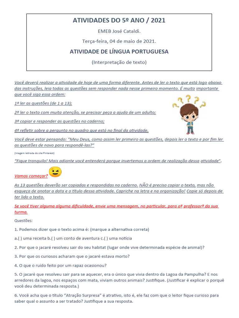 Atividades Do 5º An1 | PDF