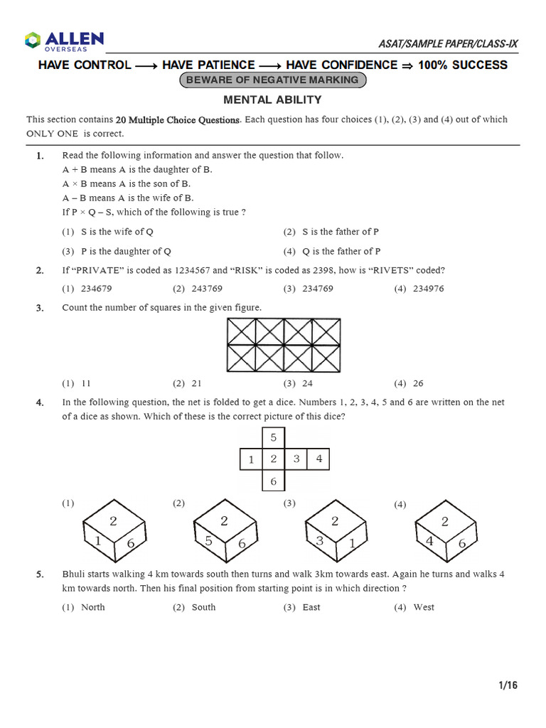 Class IX Mental Ability & Physics Sample Paper | PDF | Anode | Friction
