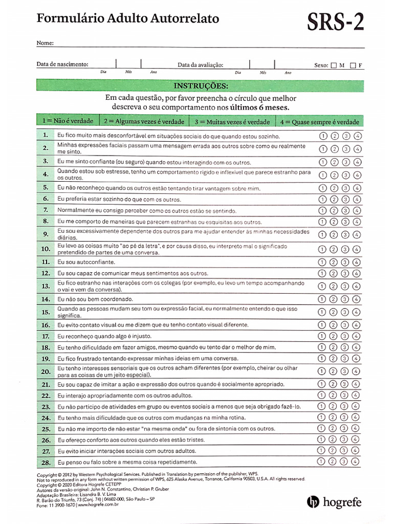 Formulário Adulto Autorrelato | PDF