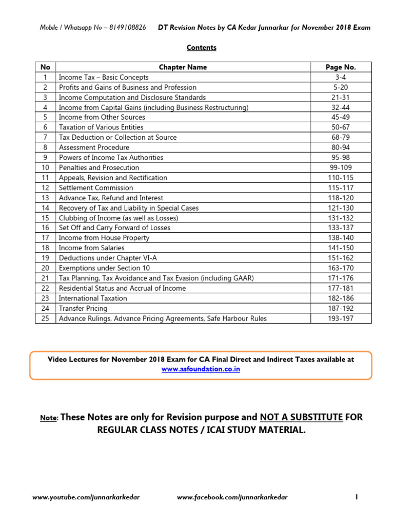 CA Final DT Revision Notes For Nov 18 Exam Kedar Junnekar Sir | PDF ...
