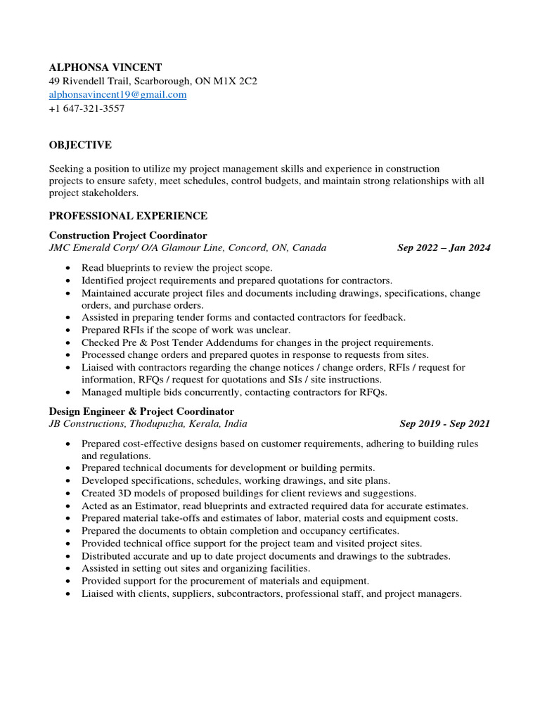 Resume Sample Canada | Download Free PDF | Project Management | Business