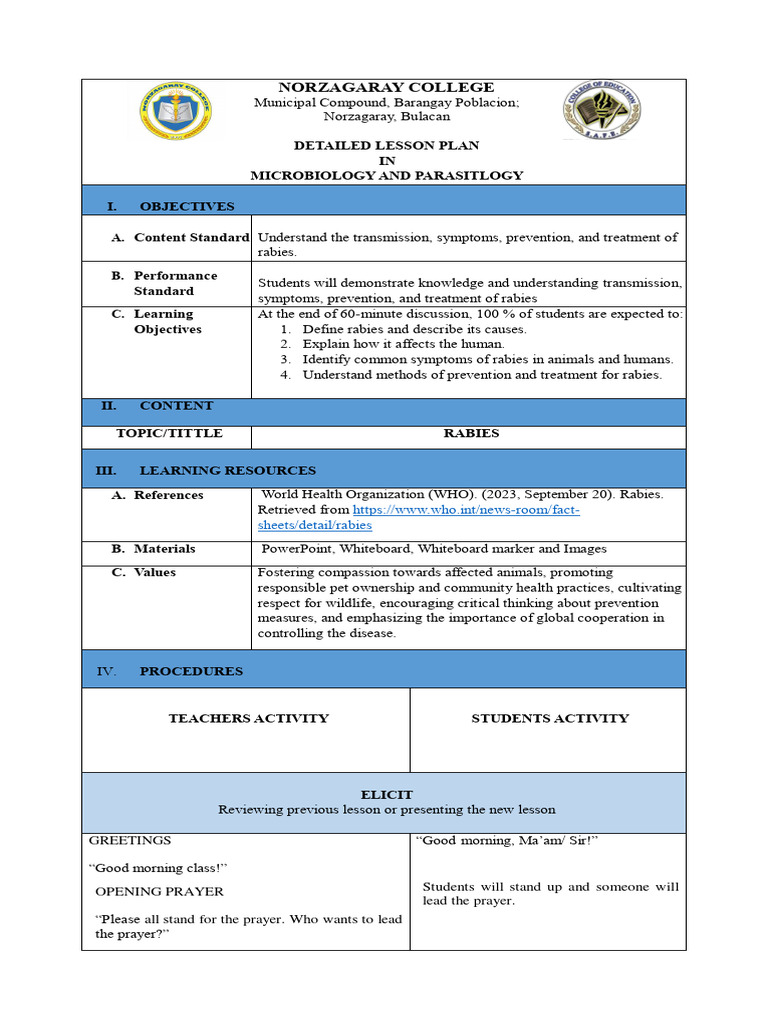 7es Lesson Plan About Rabies Sarmientosiguatalucod 1 | PDF | Rabies ...
