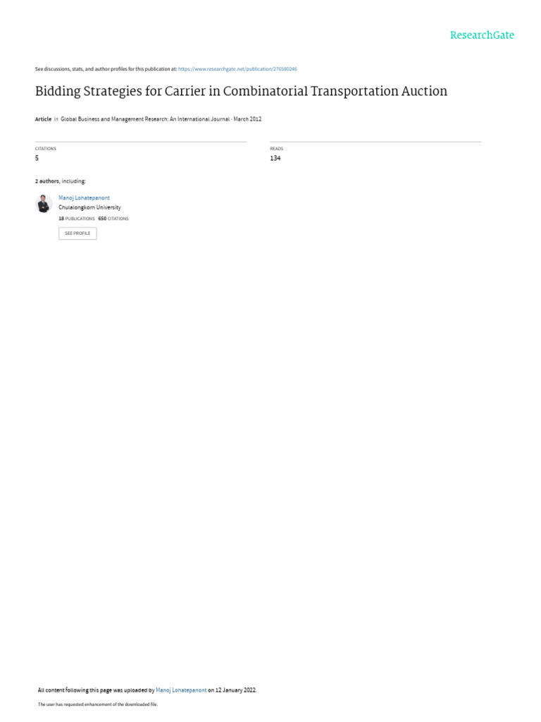 Carrier Bidding in Transport Auctions | PDF | Auction | Mathematical ...