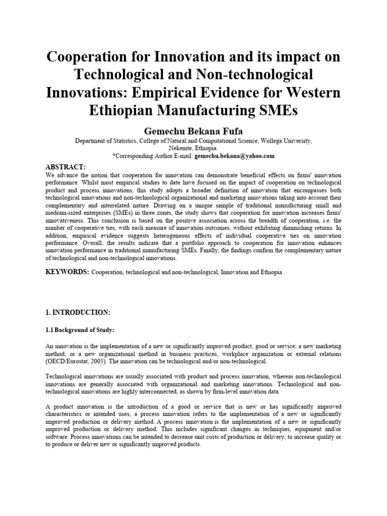 Innovation Cooperation in Ethiopian SMEs | PDF | Innovation | Marketing