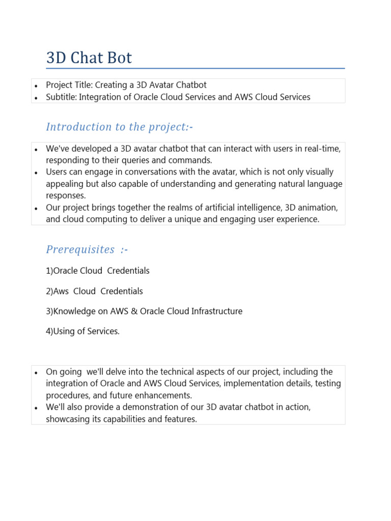 3D Chat Bot | PDF | Cloud Computing | Amazon Web Services
