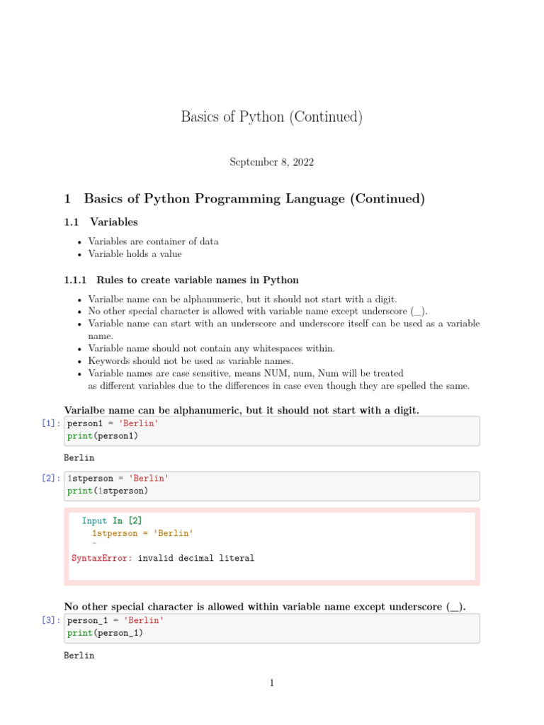 Basics of Python (Continued) | PDF | Variable (Computer Science) | Integer Basics of Python (Continued) | PDF | Variable (Computer Science) | Integer