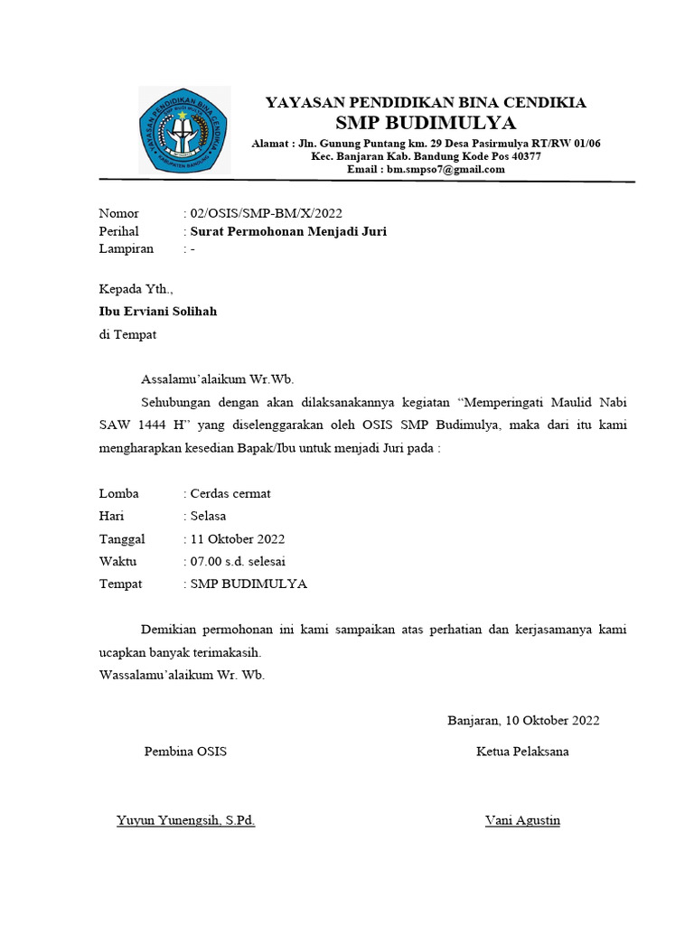 Surat Permohonan Jadi Juri Lomba Keagamaan | PDF | Kesehatan Holistik