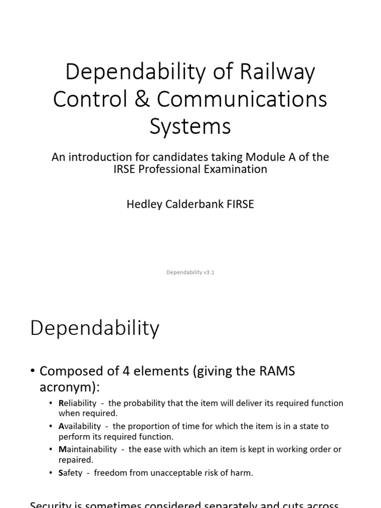 Dependability of Railway Control & Communications Systems v3.1 | PDF | Reliability Engineering ...