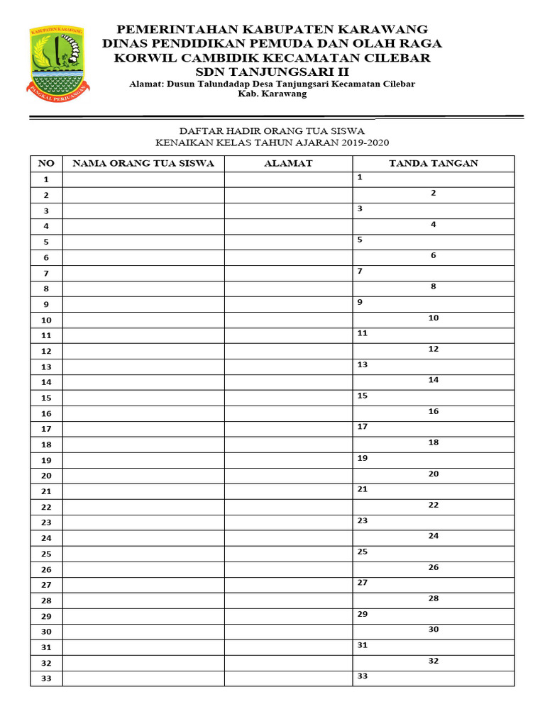 Daftar Hadir Orang Tua Siswa | PDF