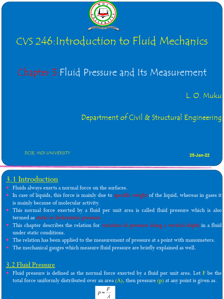Fluid Pressure & Measurement Guide | PDF | Pressure Measurement | Pressure
