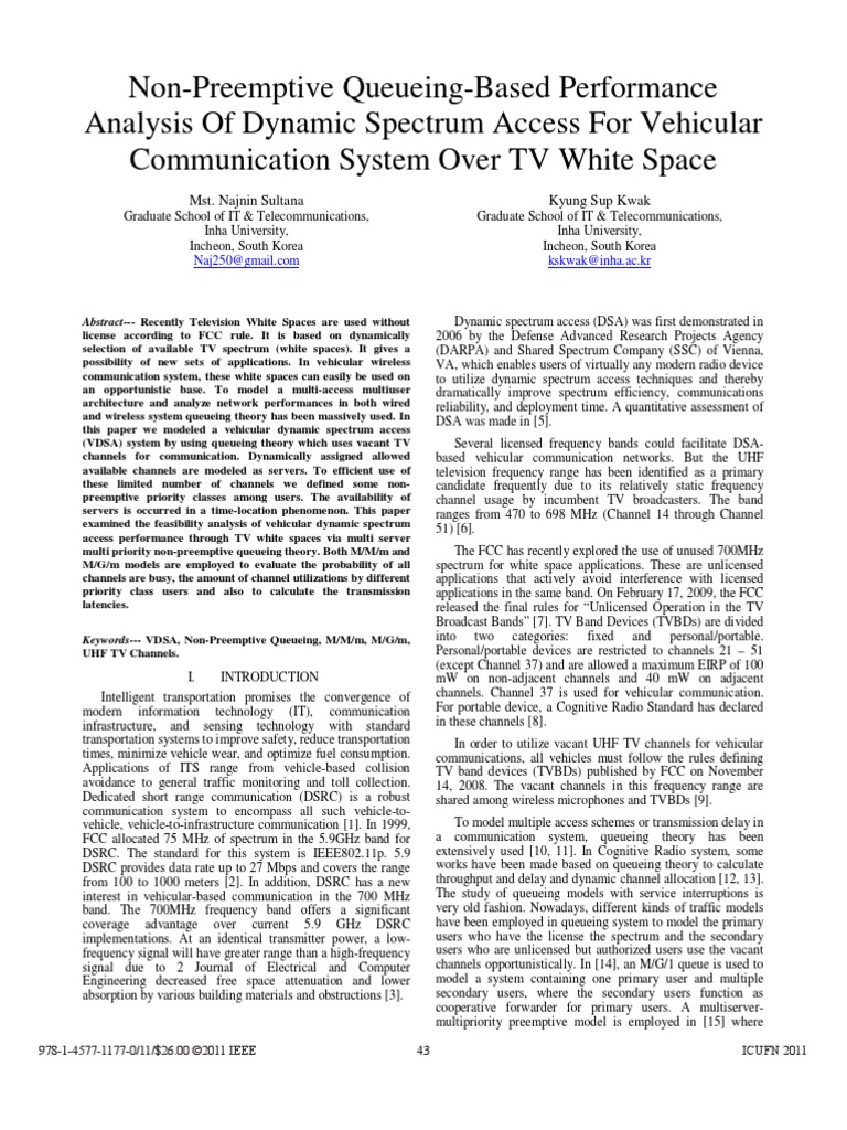Dynamic TV Spectrum Access, Vehicular Communication | PDF | Cognitive Radio | Radio Spectrum
