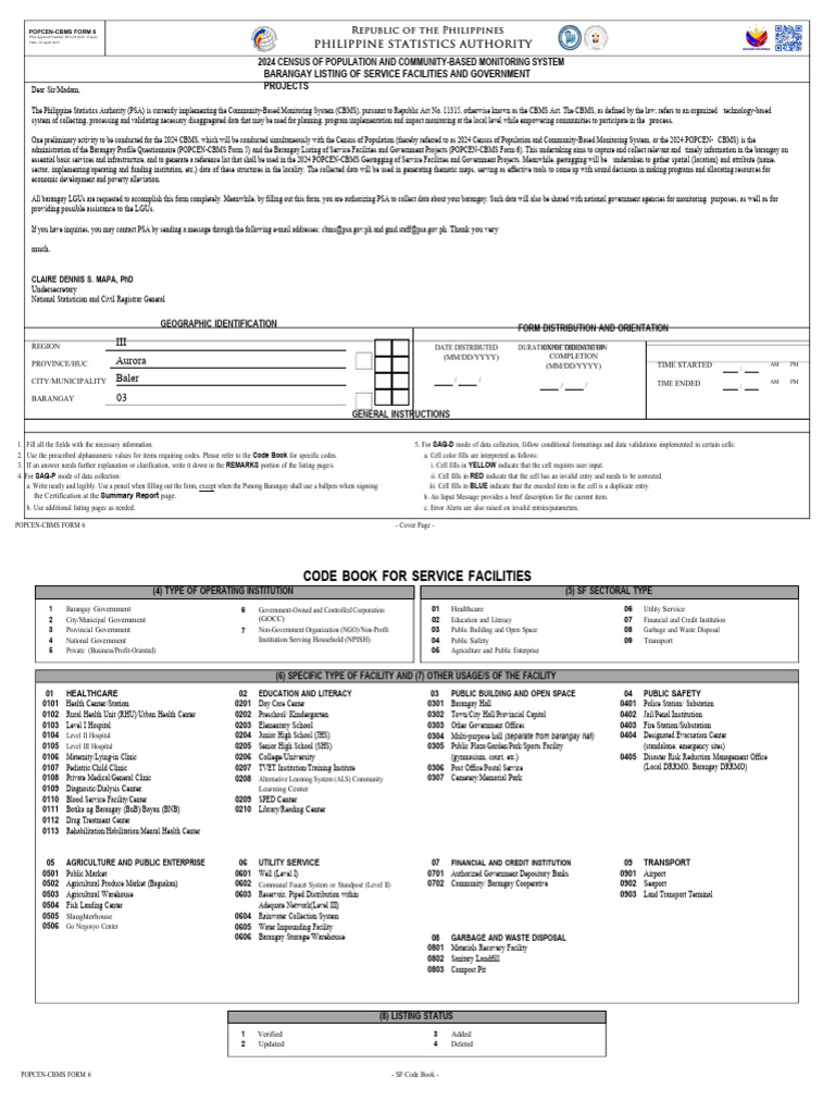 2024 POPCEN-CBMS Form 6_20240426-signed | PDF | Municipal Solid Waste