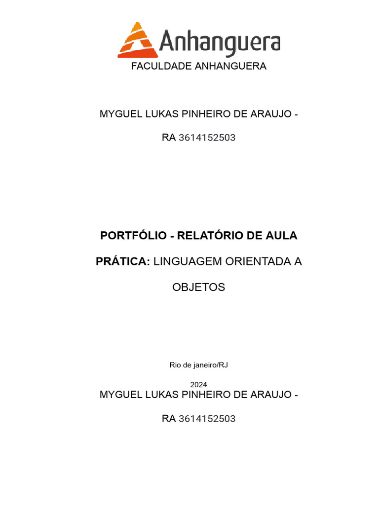Portfolio Linguagem Orientada A Objetos | PDF | Java (linguagem de ... Portfolio Linguagem Orientada A Objetos | PDF | Java (linguagem de ...