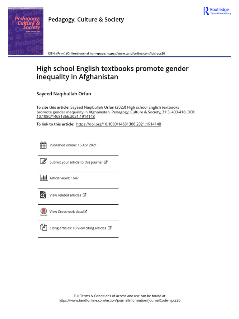 Gender Inequality in Afghan Textbooks | PDF | Grammatical Gender ...