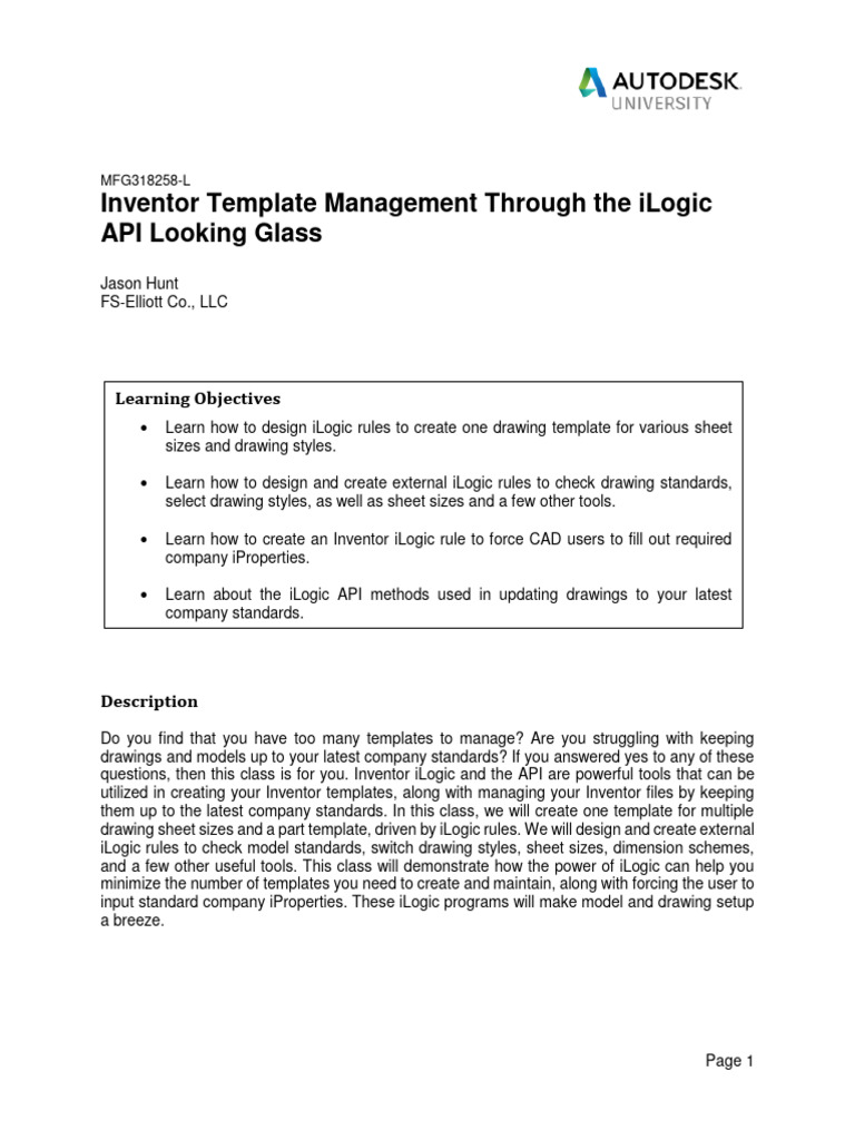Class Handout MFG318258 LInventor Template Management Throughthei Logic ... Class Handout MFG318258 LInventor Template Management Throughthei Logic ...