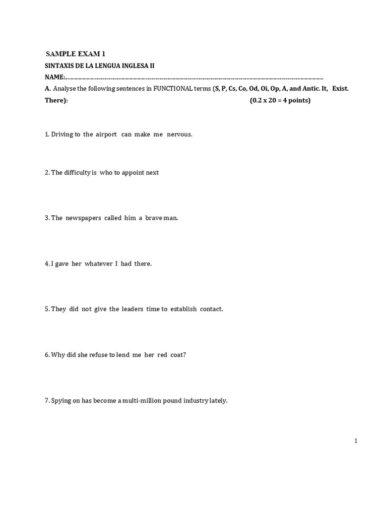 Sample Exam 1 | PDF | Grammar | Syntax