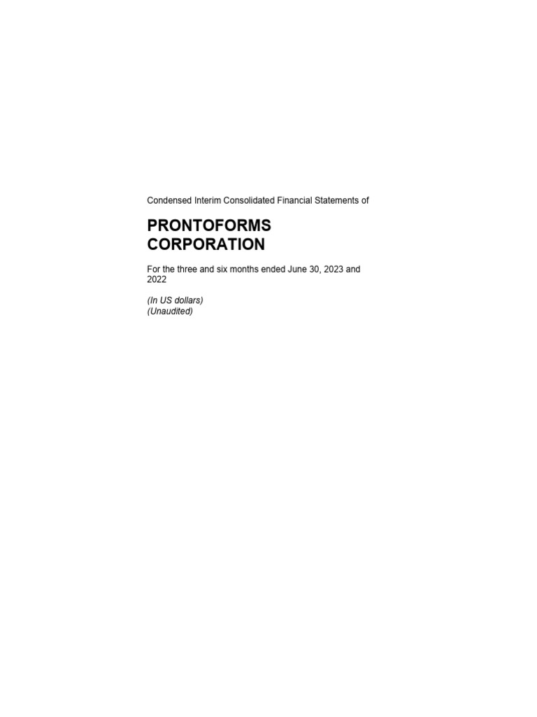 ProntoForms 2023 Q2 Financials | PDF | Fair Value | Equity (Finance)