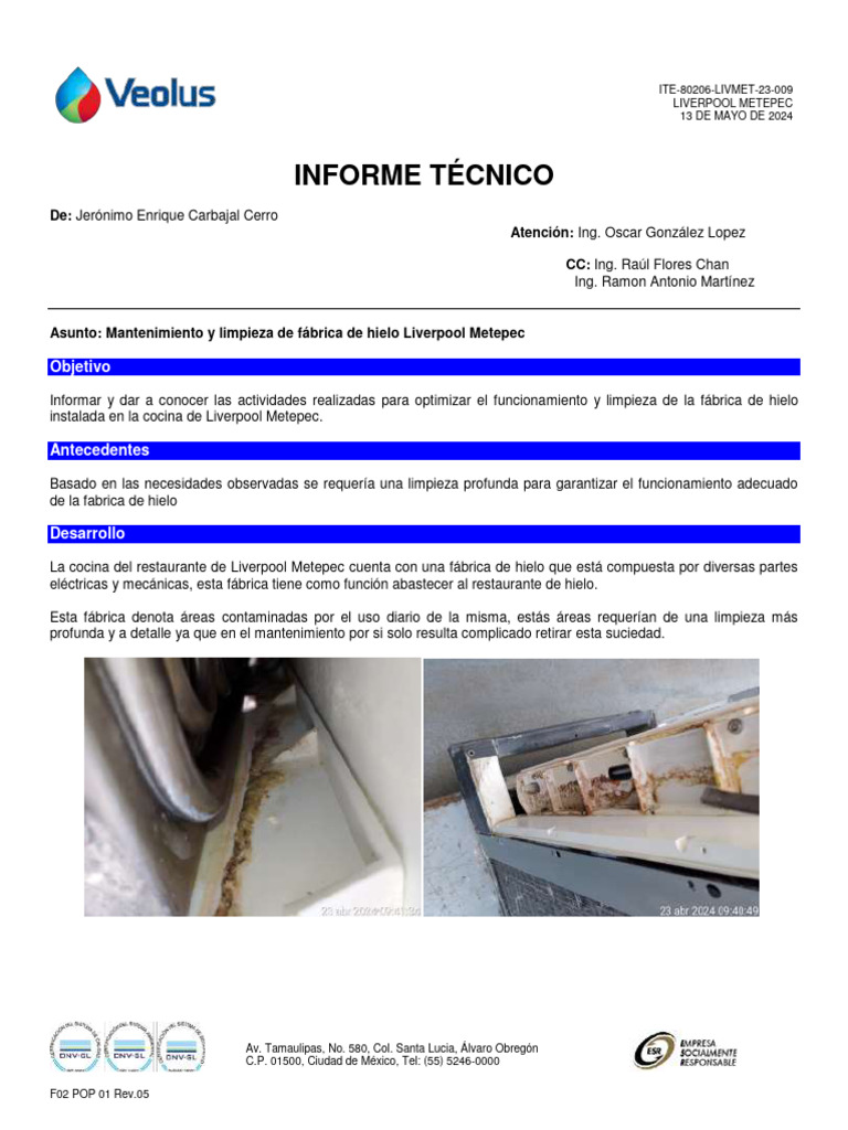 Ite-80206-Livmet-23-008 Mantenimiento y Limpieza en Fabrica de Hielo | PDF