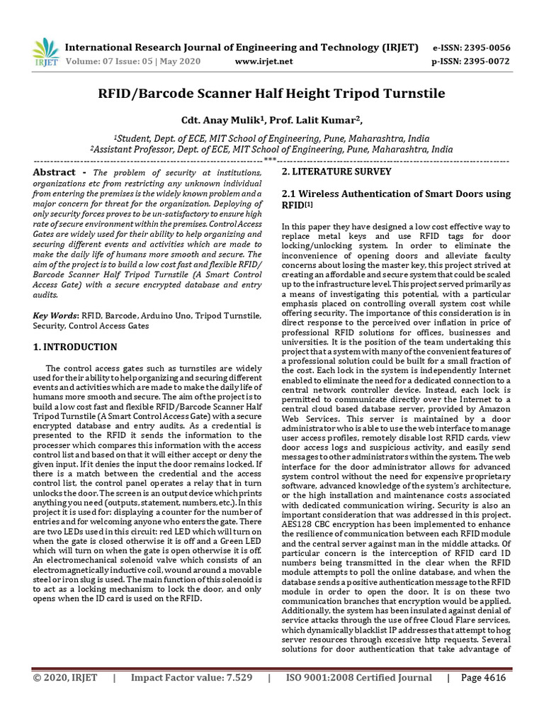 IRJET RFID Barcode Scanner Half Height T | PDF | Radio Frequency ...