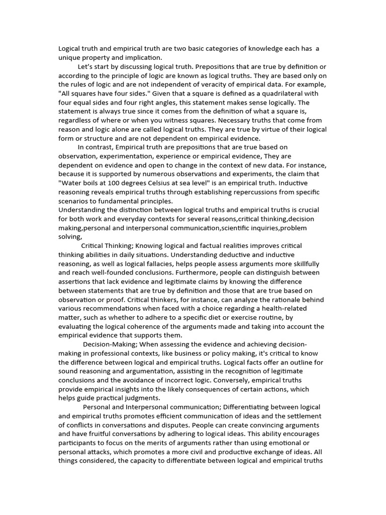 Distinguishing Logical and Empirical Truths | PDF | Logic | Truth