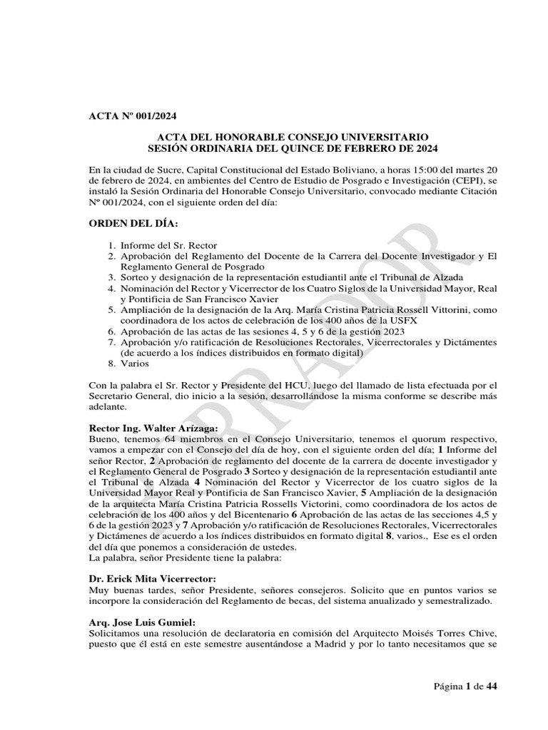 Acta 1-2024 Final Def. | PDF | Enseñando | Bolivia