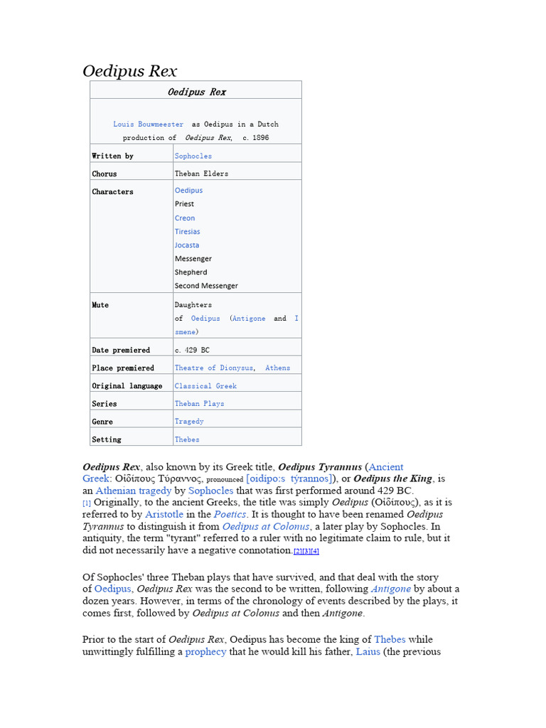 Oedipus Rex | PDF | Sophocles | Theban Mythology