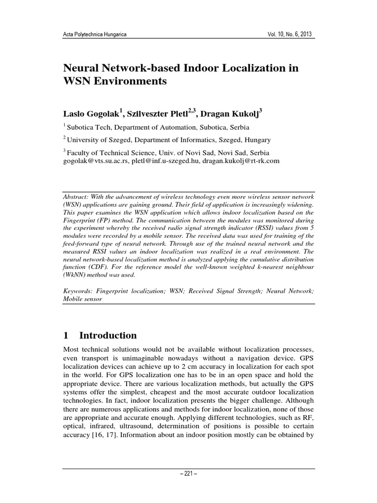 Neural Network Based Indoor Localization Pdf Wireless Sensor