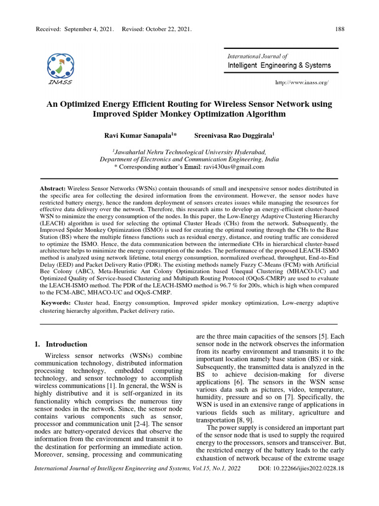 An Optimized Energy Efficient Routing For Wireless Sensor Network Using Improved Spider Monkey ...