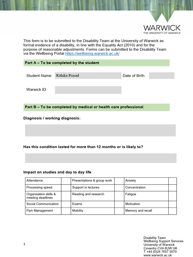Disability Evidence Submission Form | PDF | Disability | Health Care