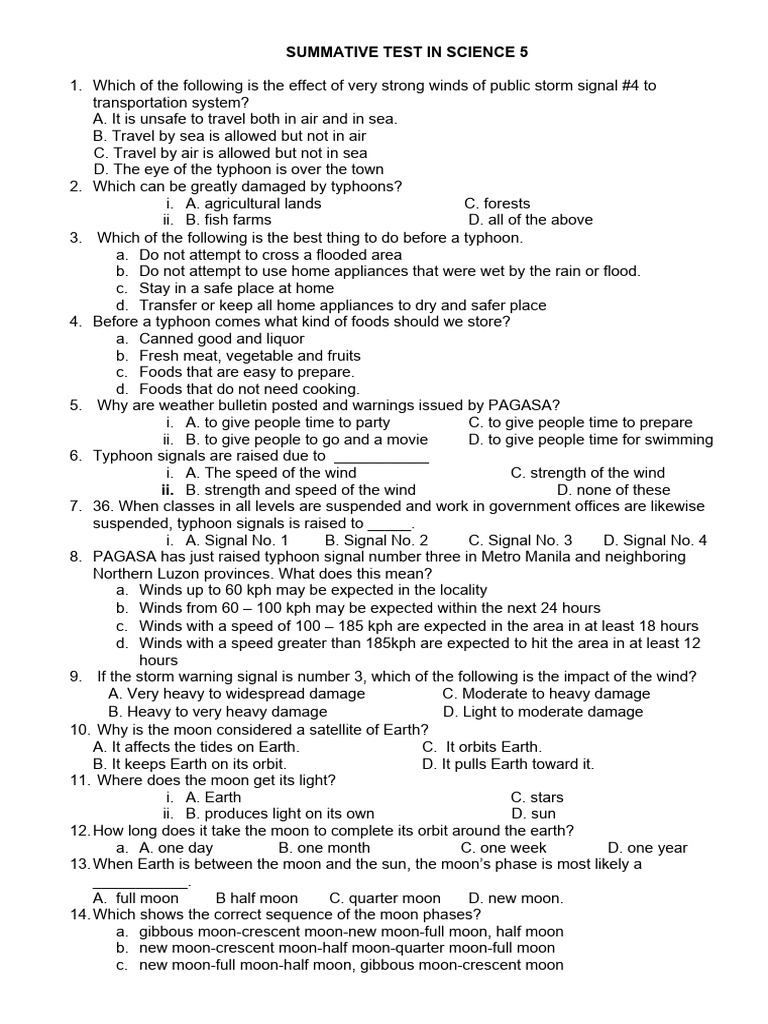 Summative Test in English 5 | PDF | Moon | Natural Hazards