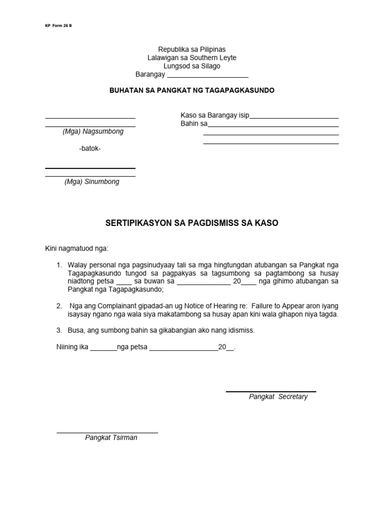 KP Form 26 B - Dismissal of Case Pangkat | PDF