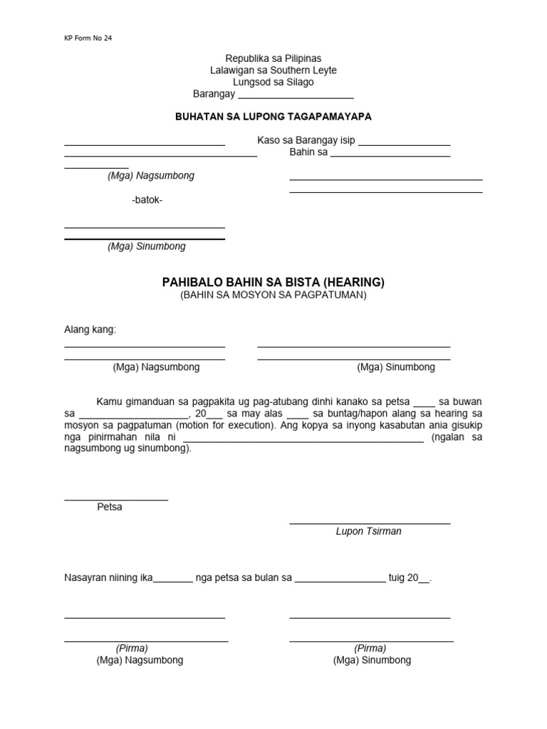 KP Form 24 - NOTICE HEARING FOR MOTION FOR EXECUTION | PDF