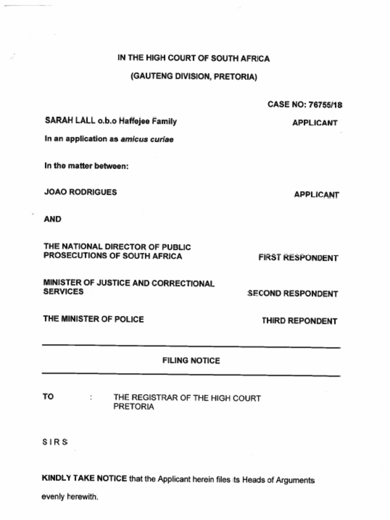 Haffejee Heads of Argument | PDF