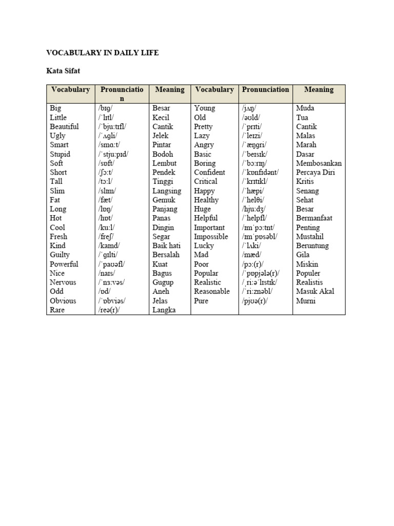 Vocabulary in Daily Life | PDF