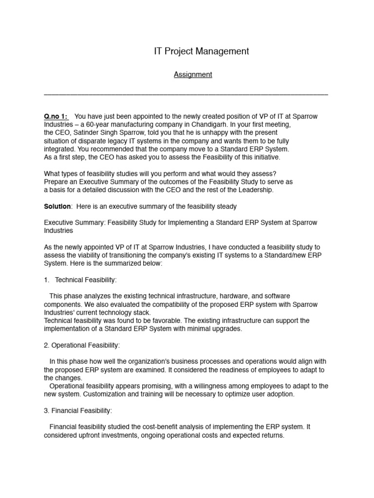 IT Project Management - Assignment | PDF | Enterprise Resource Planning | Feasibility Study